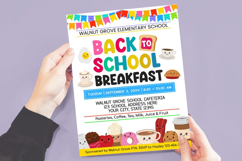 EDITABLE Back to School Breakfast Flyer Template, PTO PTA Fundraiser ...