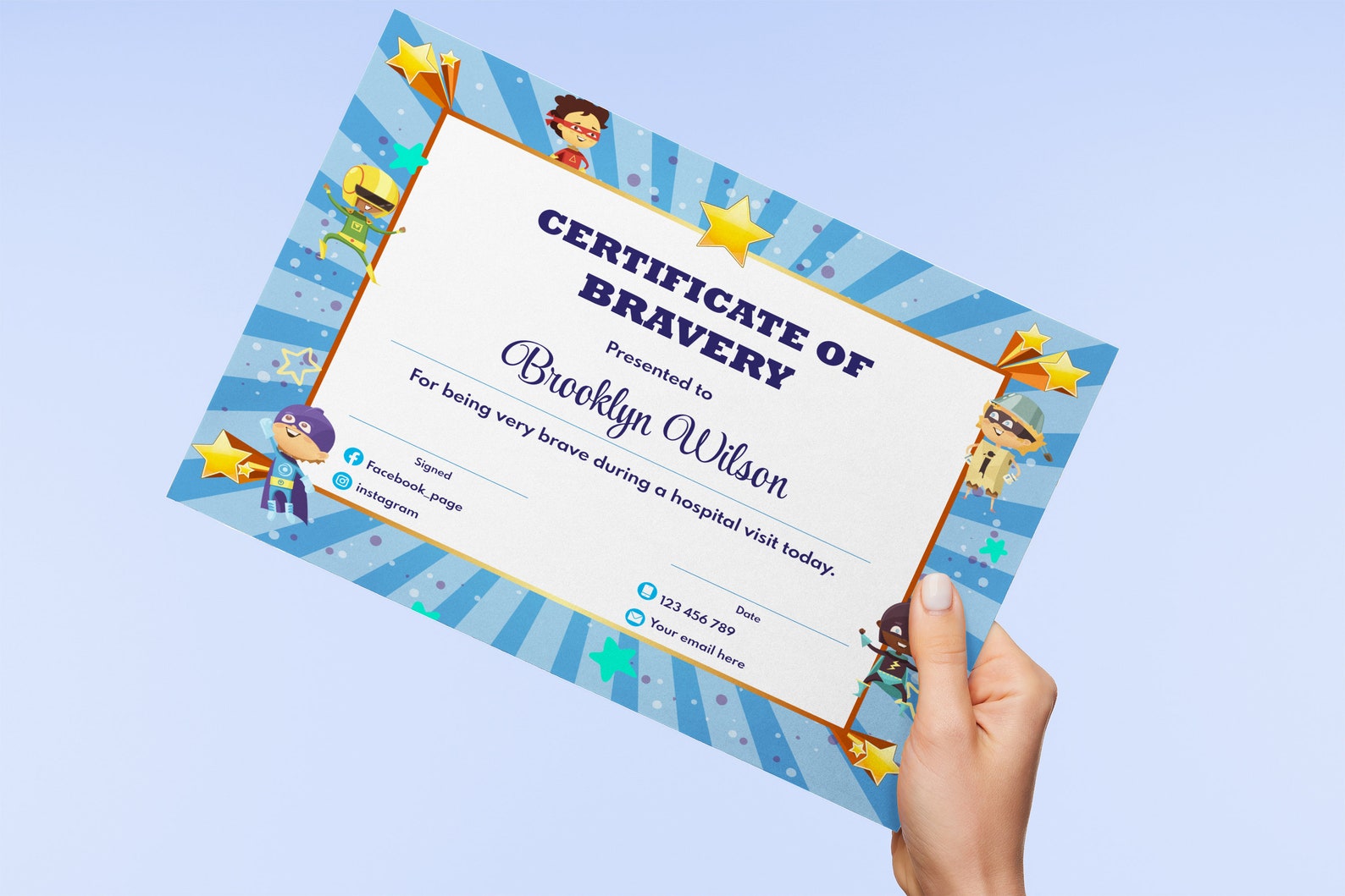 Editable Certificate of Bravery, Blue Printable Kids Certificate ...