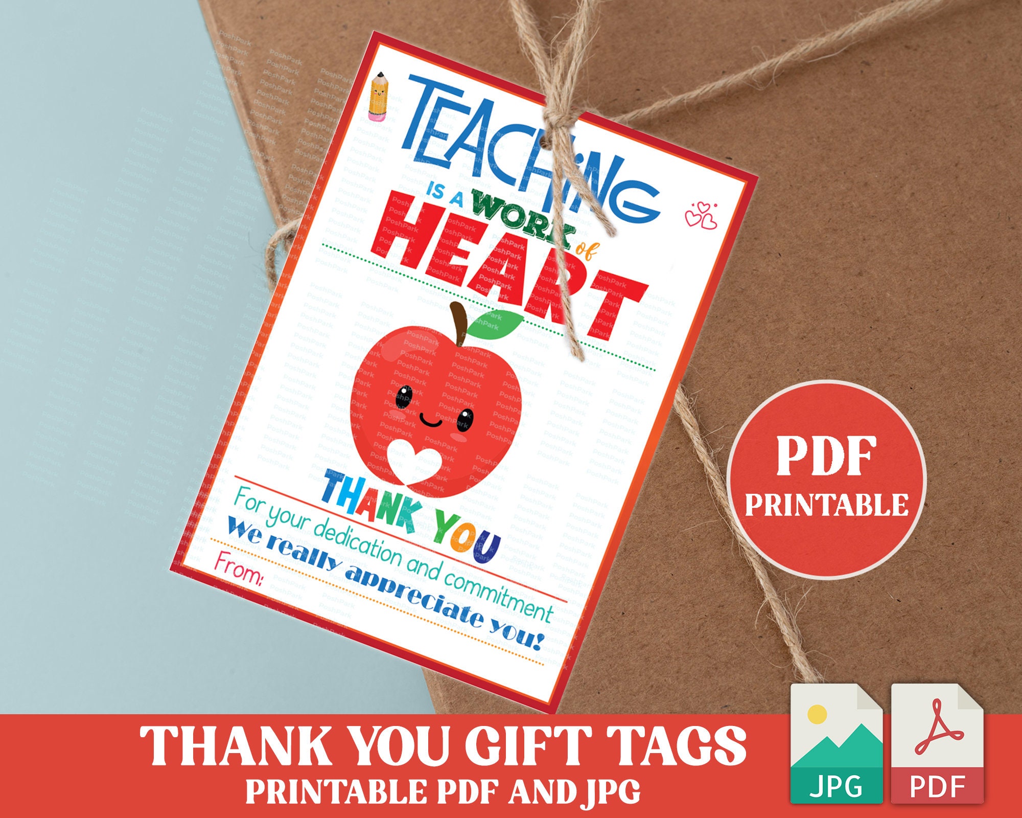 Printable PDF Teaching is a Work of Heart Tag Cute Teacher - Etsy