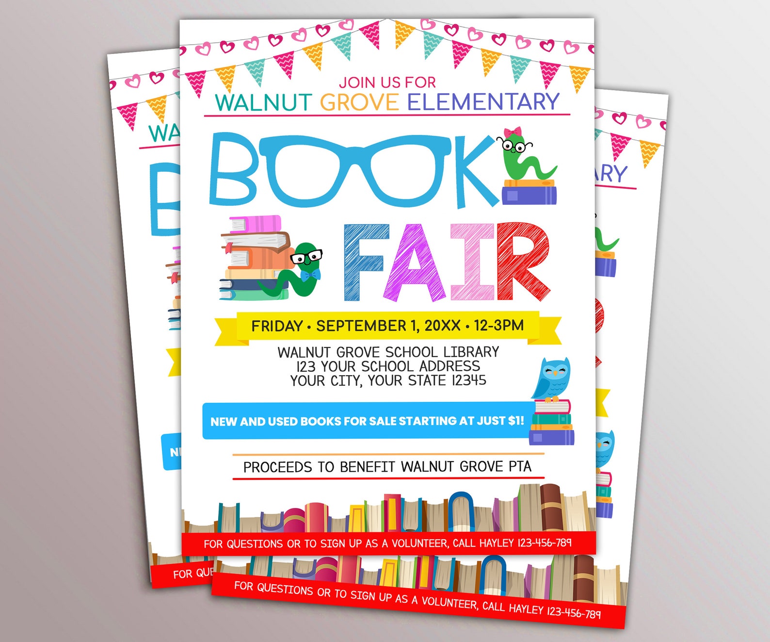 Editable Book Fair Flyer Template, Colorful School Fundraiser ...