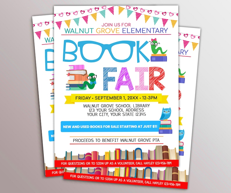 Editable Book Fair Flyer Template, Colorful School Fundraiser ...