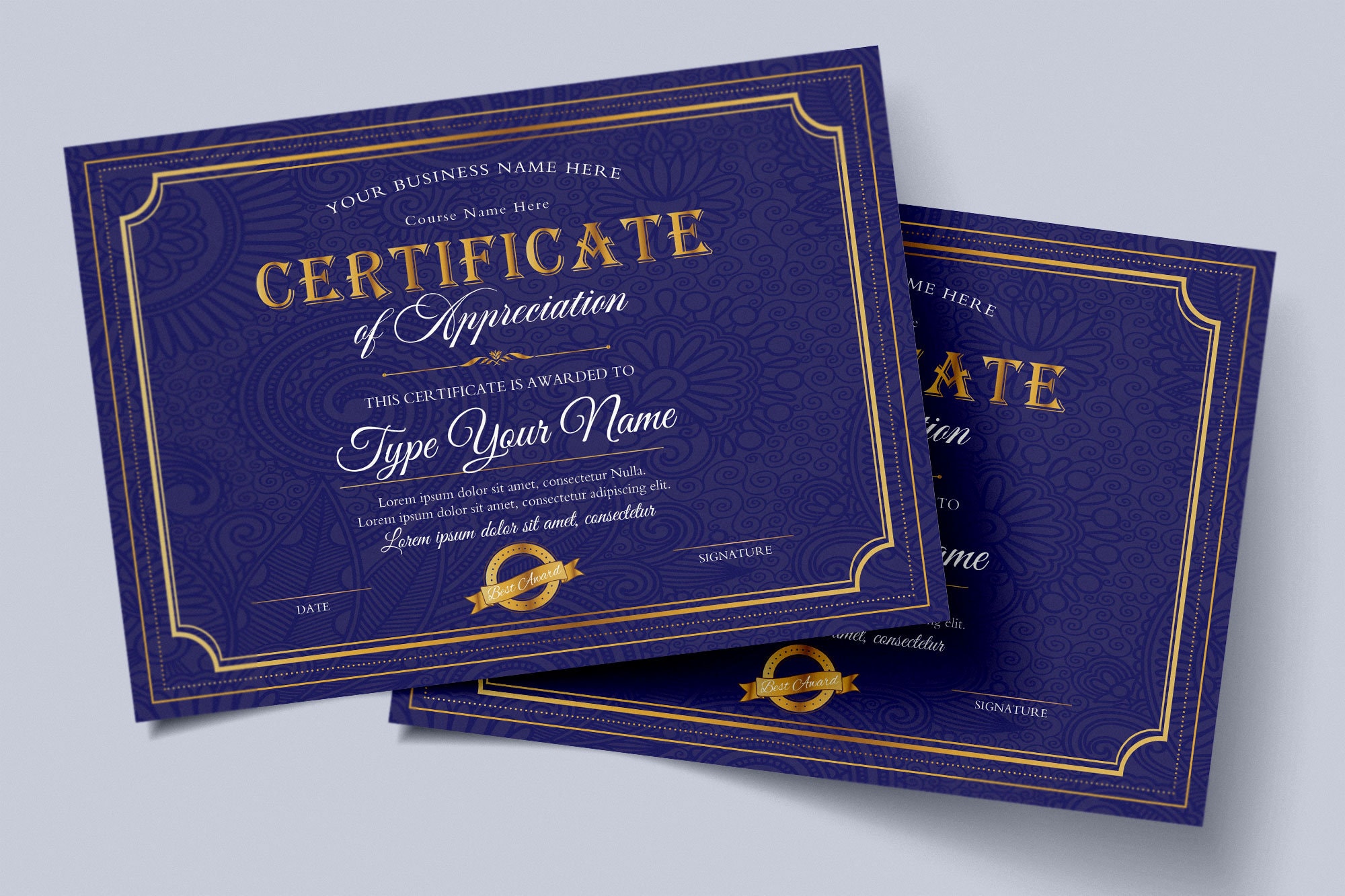 Editable Certificate of Appreciation Royal Blue and Gold - Etsy Canada