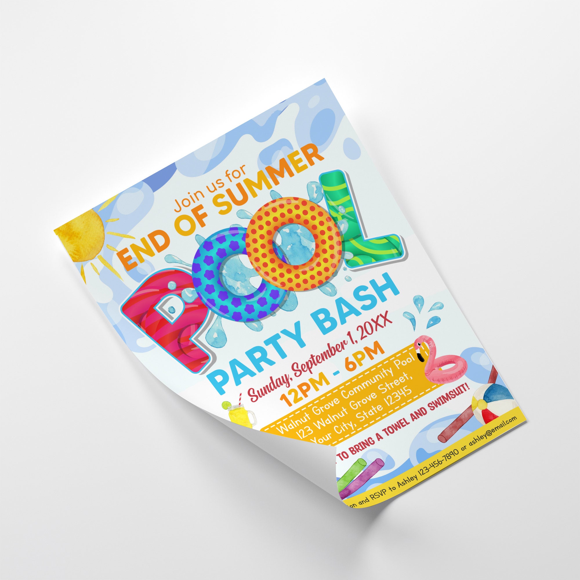 EDITABLE End of Summer Pool Party Invitation, Back to School Pool Party ...