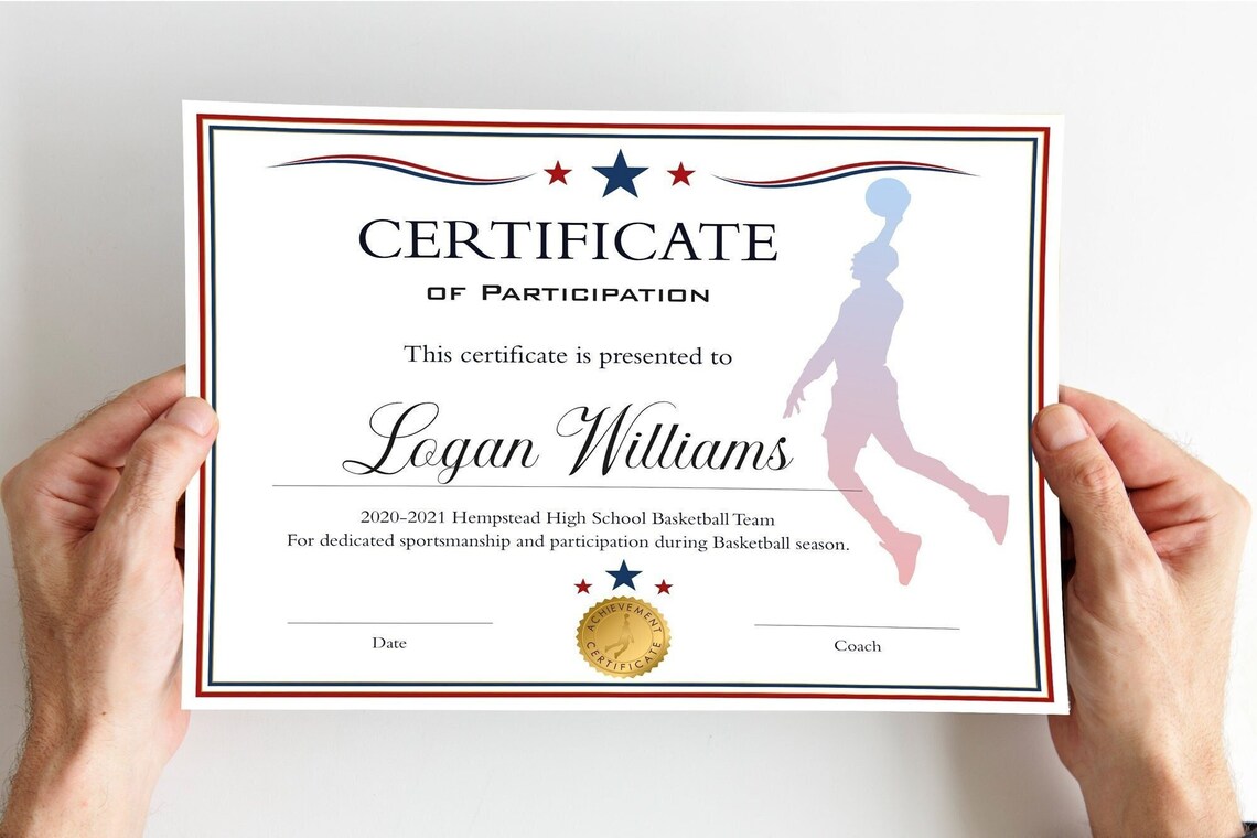 Red White Blue Boys Basketball Certificate Template Editable - Etsy