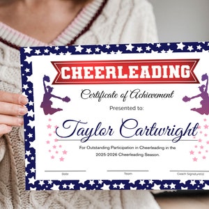 EDITABLE Cheerleader Certificate Red and Blue, Cheerleading Award ...