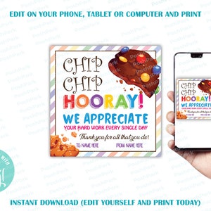 Cookie Thank You EDITABLE Tag, Chip Chip Hooray Editable, Cookie Gift ...