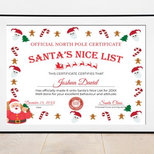 DIY Nice List Certificate From Santa, Red White Christmas Certificate ...