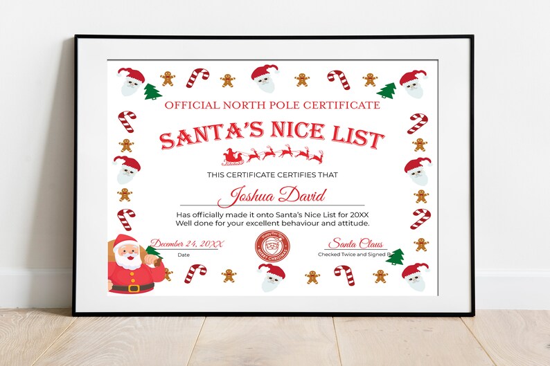 DIY Nice List Certificate From Santa Red White Christmas - Etsy
