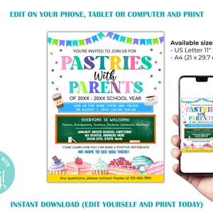 Editable Pastries With Parents Flyer, PTA PTO Printable Flyer, School ...