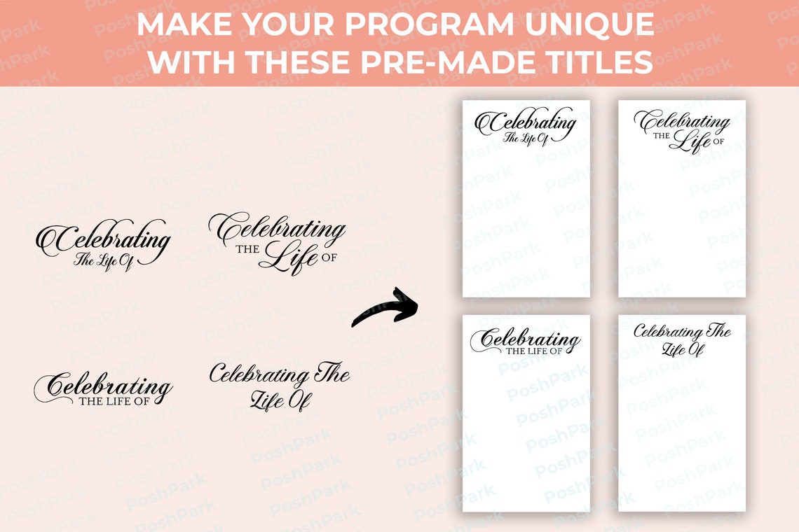 Sets of 4 Celebrating the Life Of, Funeral Program Word Art Titles, Pre ...