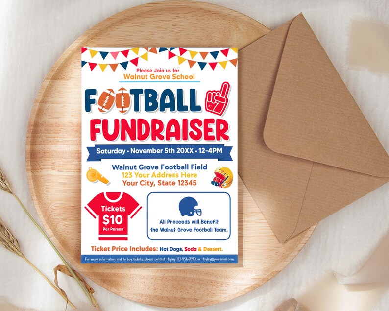 Football Fundraiser School Sports Benefit Flyer, School Fundraiser ...