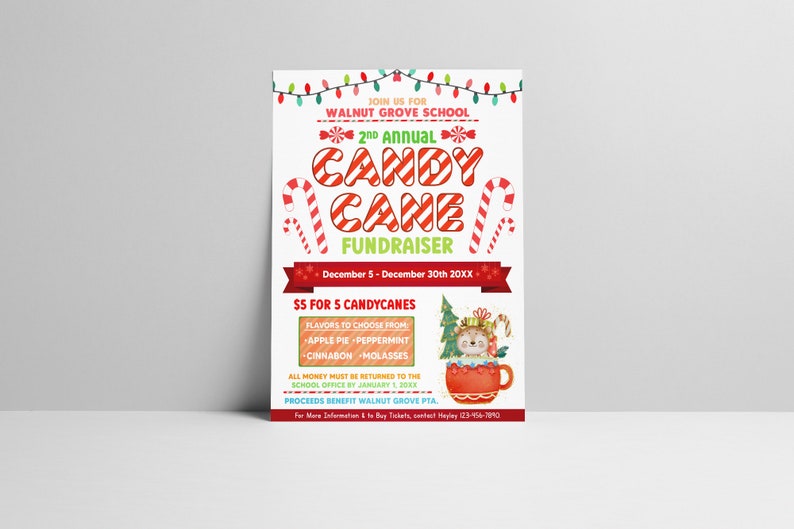 Editable Candy Cane Fundraiser Flyer Template Printable PTA - Etsy