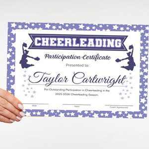 EDITABLE Cheerleading Certificate Template Purple, DIY Cheerleading ...
