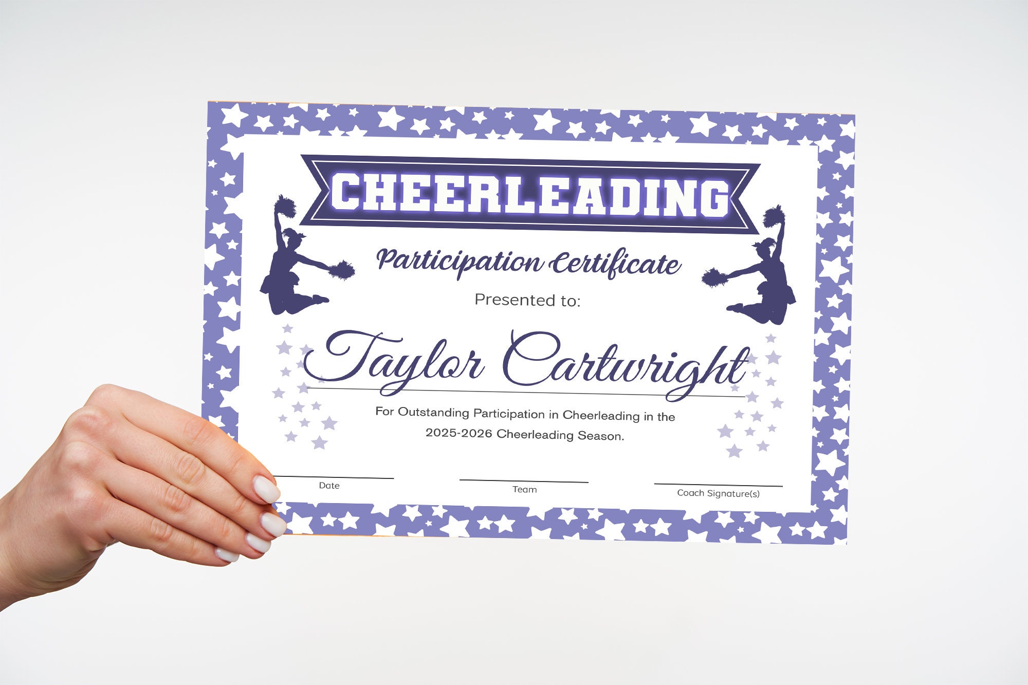 EDITABLE Cheerleading Certificate Template Purple DIY - Etsy