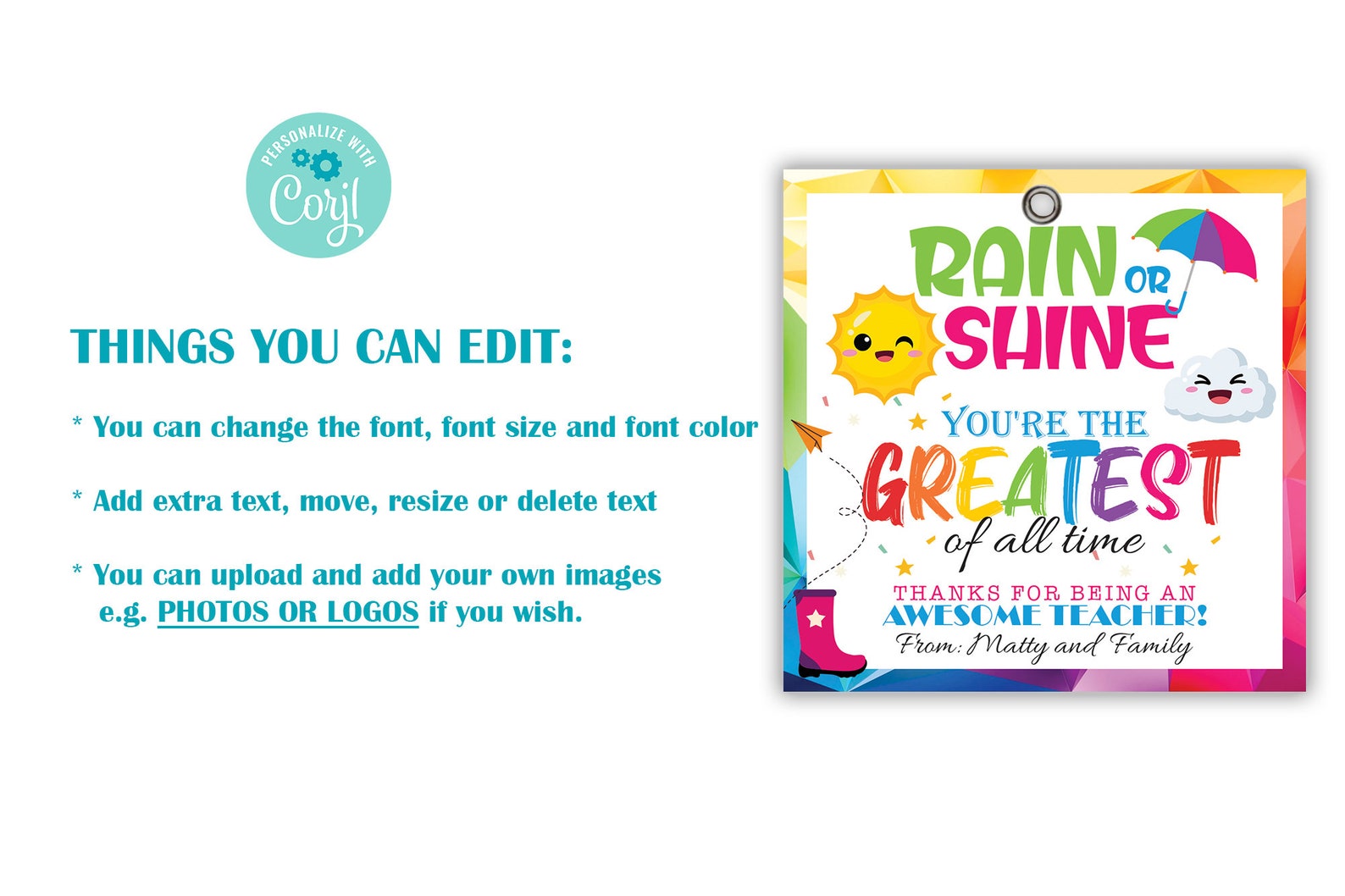 EDITABLE Teacher Appreciation Gift Tag Printable, Cute Appreciation ...