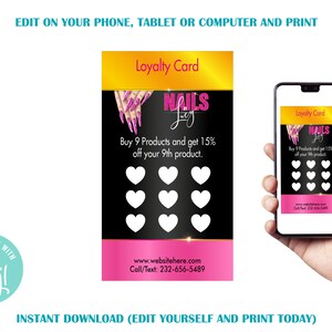 Nail Salon Loyalty Card Template, Nail Tech Loyalty Cards | Nails ...