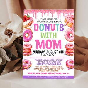 Donuts With Mom Invite Template, Donuts With Parents Invitation Flyer ...
