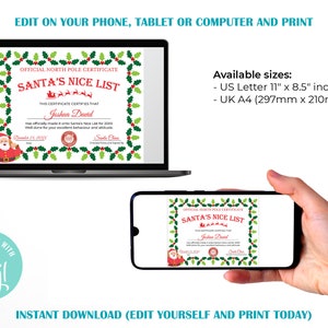Editable Christmas Nice List Certificate Instant Download, Christmas ...