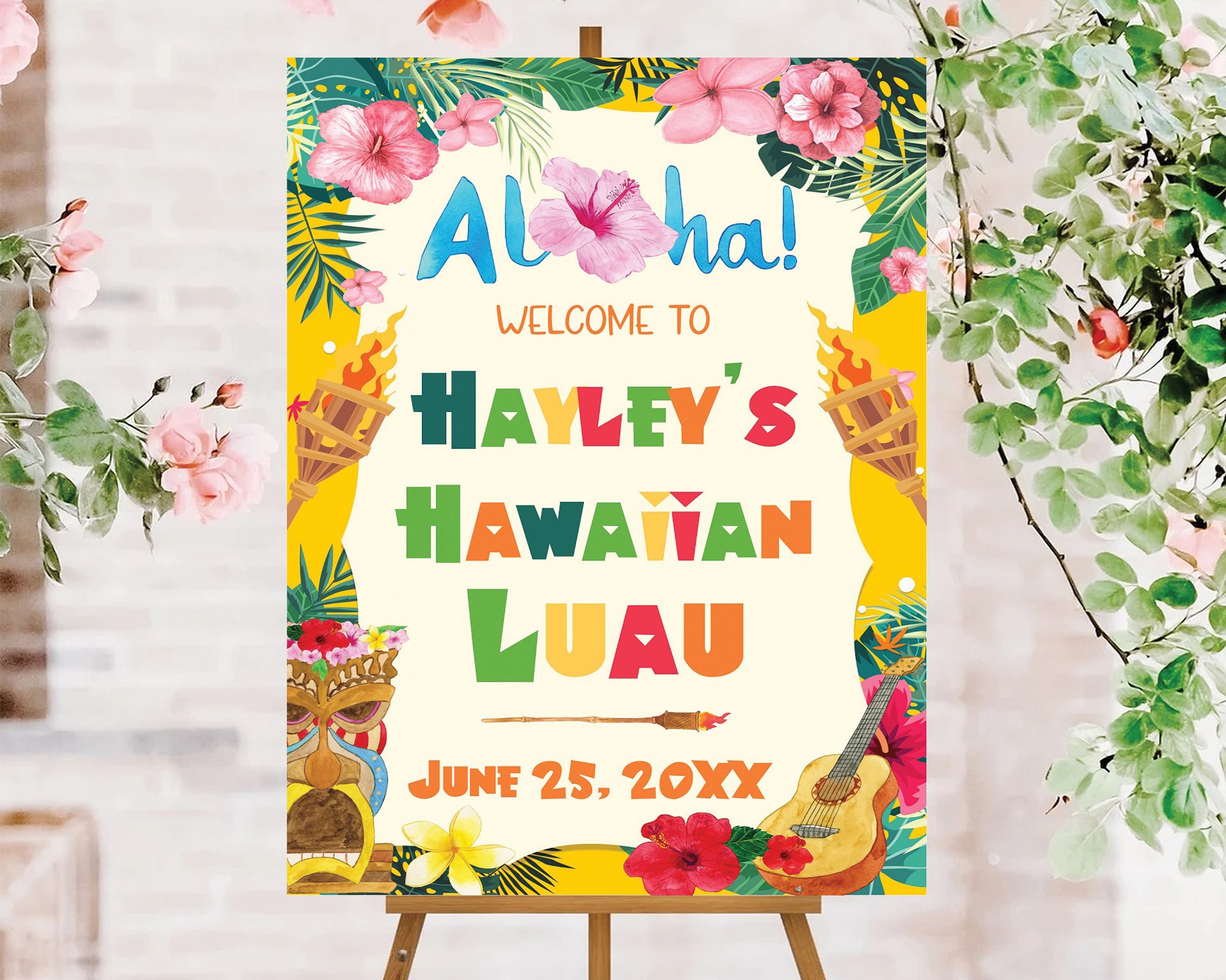 Editable Luau Party Decorations - Hawaiian Theme Welcome Sign, Tropical ...