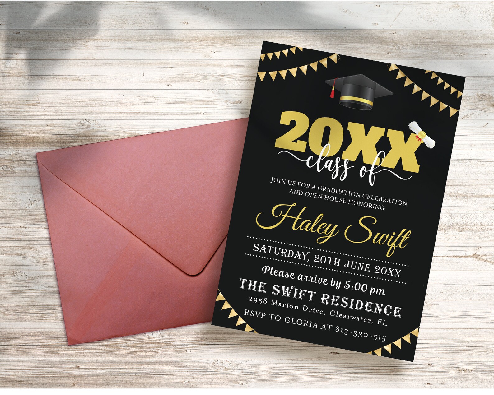 Editable Graduation Invitation 2023 Template Black Gold Grad - Etsy