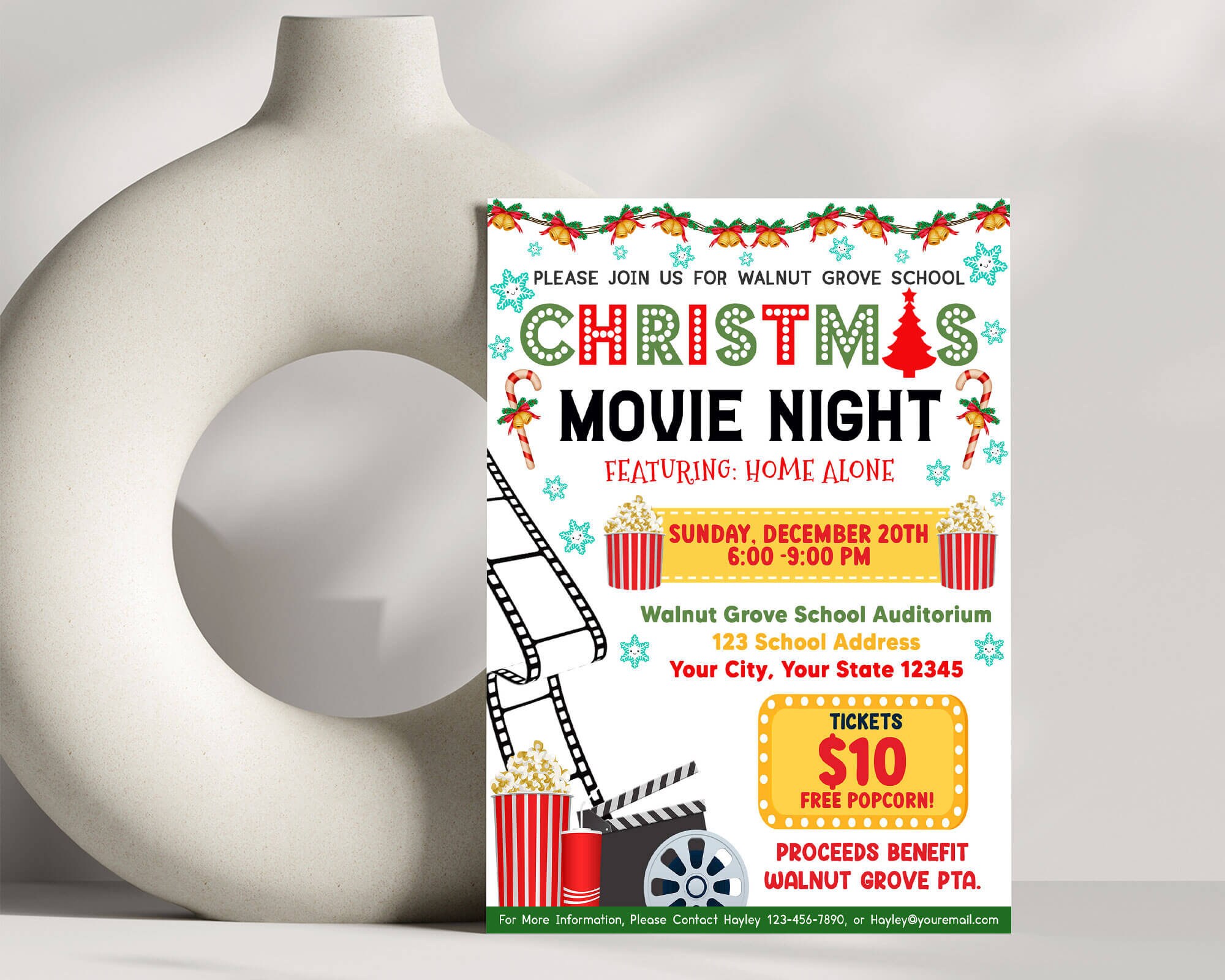 Christmas Movie Night Flyer Template, Fundraiser Event Poster, Holiday ...