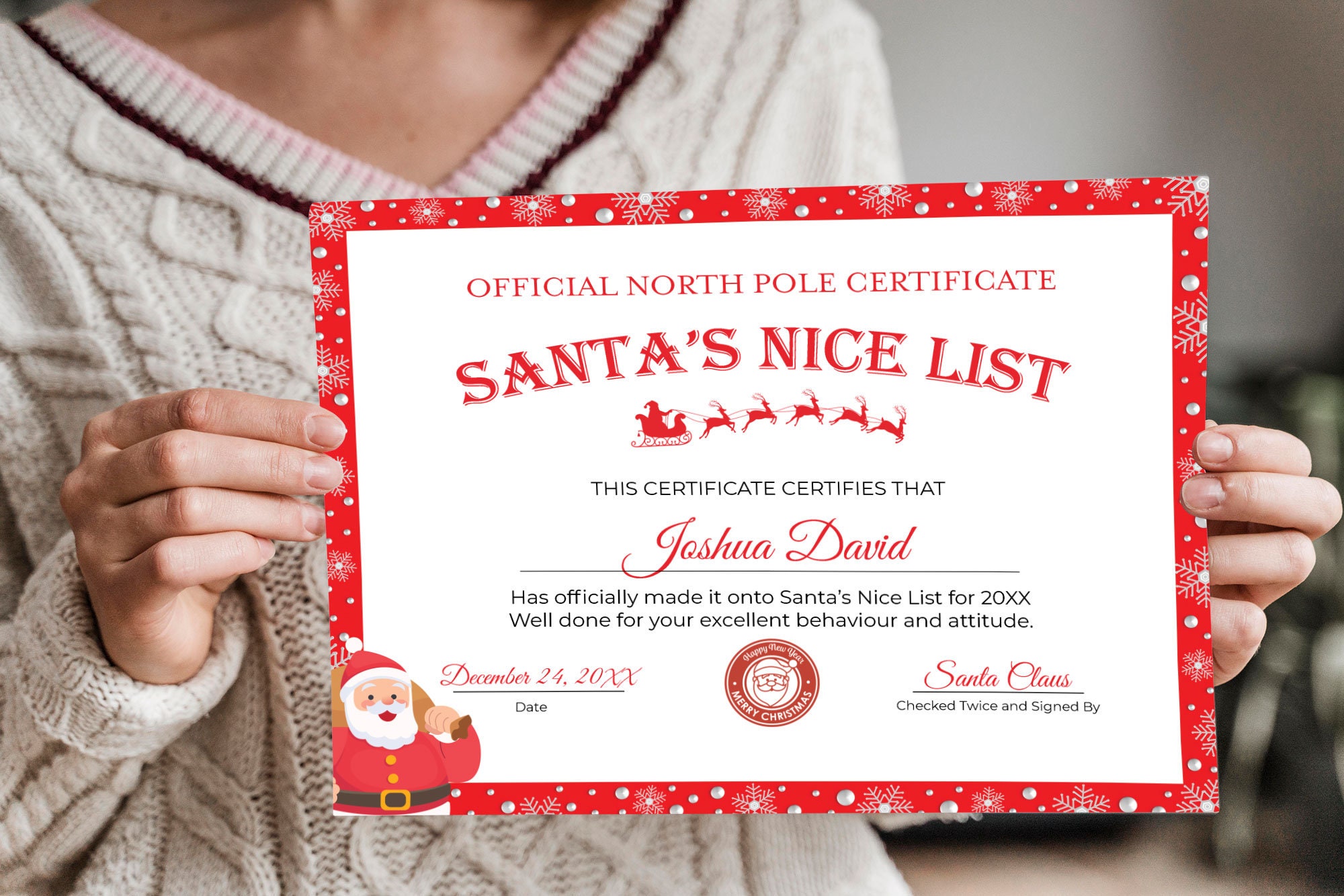 Downloadable Christmas Nice List Certificate From Santa, Red White ...