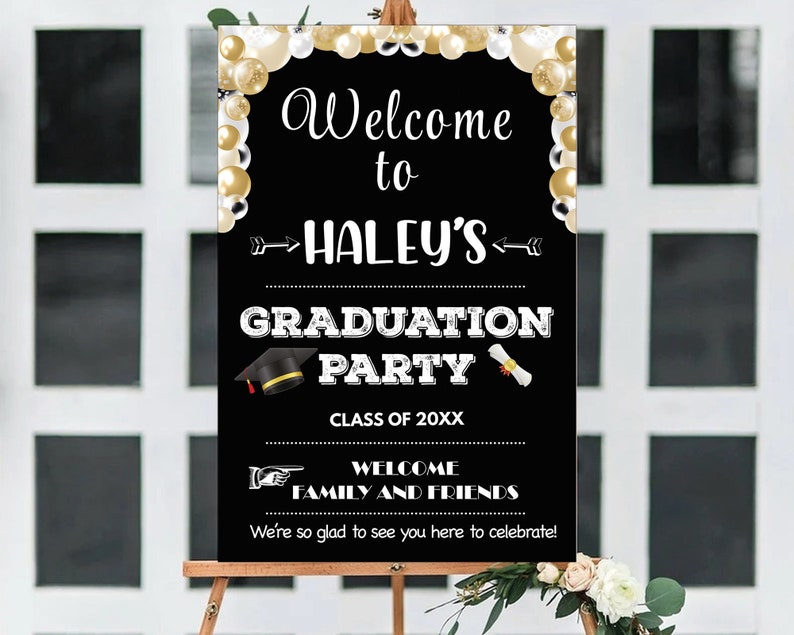 Graduation Welcome Sign for Easel Instant Download Black Gold - Etsy