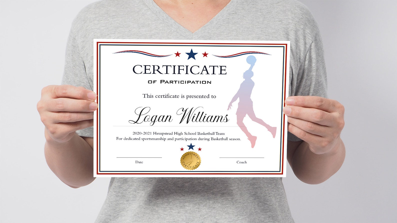 Red White Blue Boys Basketball Certificate Template Editable - Etsy