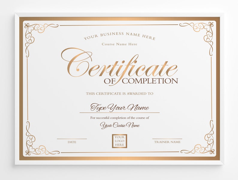 Custom Certificate of Completion Template Gold DIY Training - Etsy