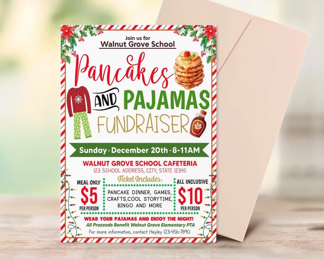 Editable Pancakes and Pajamas Flyer Template, Holiday Fundraiser Flyer ...