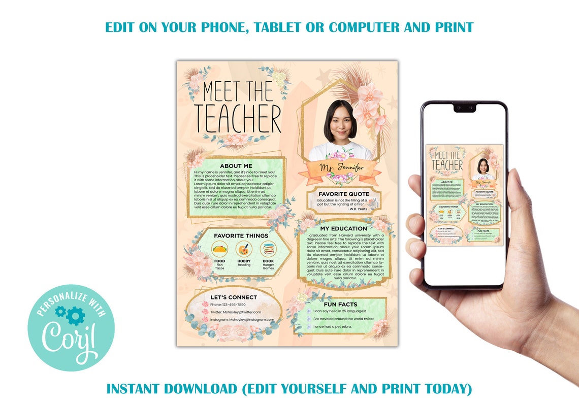 Editable Meet the Teacher Boho Template Meet the Teacher - Etsy