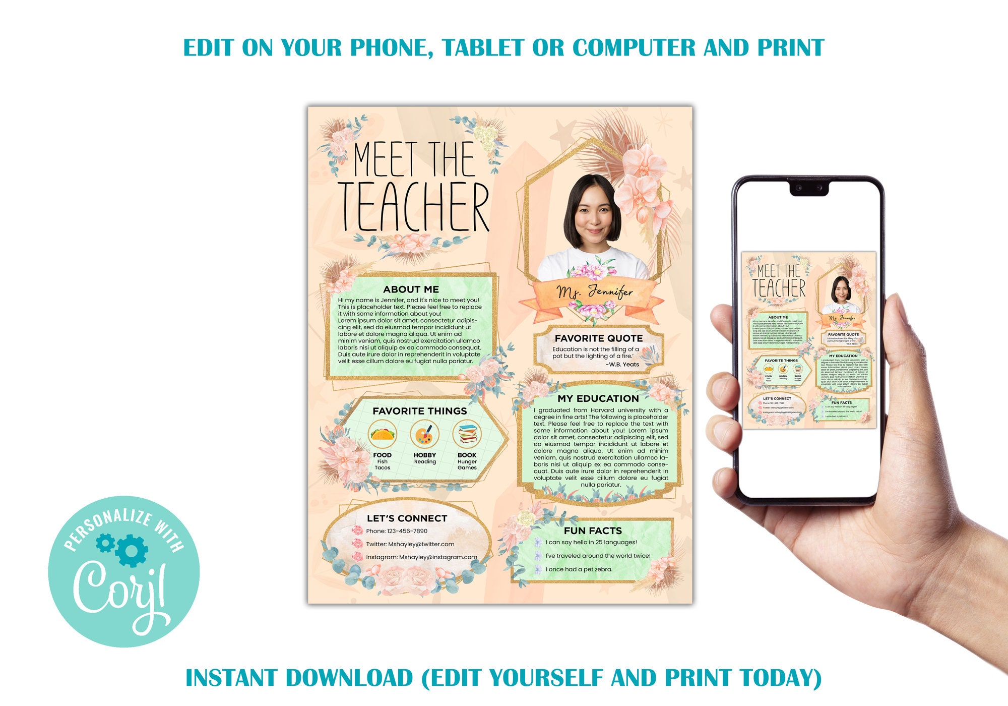 Editable Meet the Teacher Boho Template, Meet the Teacher Editable With ...