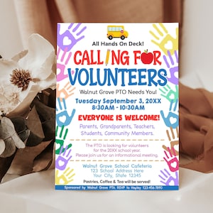School PTO PTA Volunteer Recruitment Flyer, School Volunteer Flyer ...