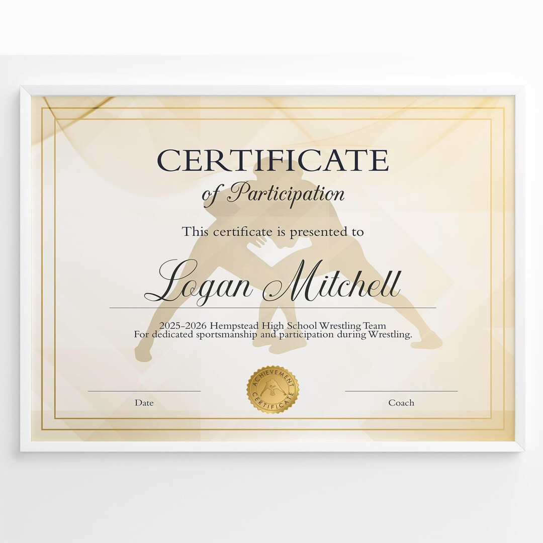 Editable Wrestling Award Certificate Template, Wrestling Certificate of ...