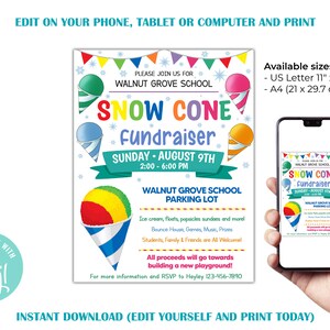 Snow Cone Fundraiser Flyer Template, School Charity Template, Flyer ...
