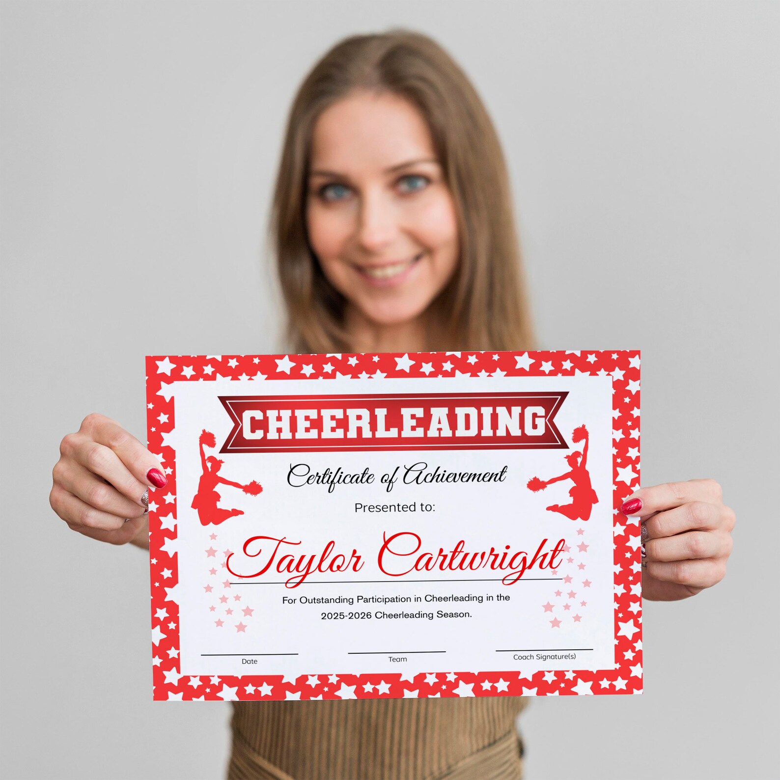 EDITABLE Cheerleader Certificate Red White Cheer Certificates - Etsy