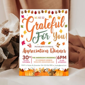 Editable Fall Appreciation Invitation Template, Grateful for You ...