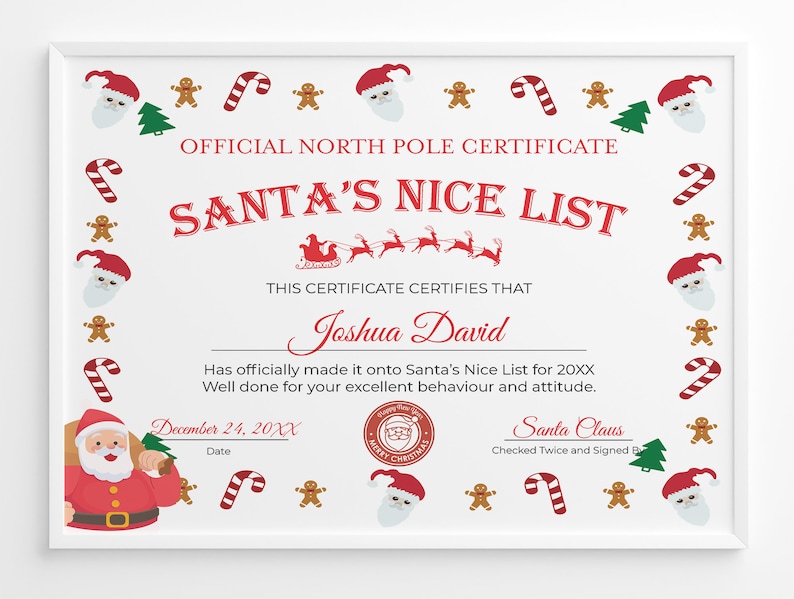 DIY Nice List Certificate From Santa Red White Christmas - Etsy