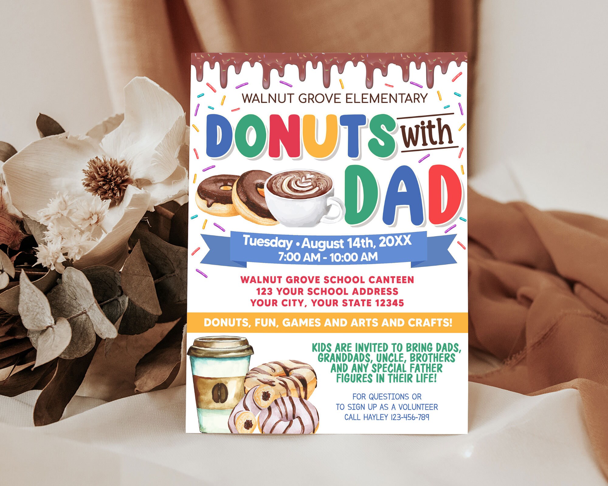 Donuts With Dad Flyer, Pastries With Parents Flyer, Back to School ...