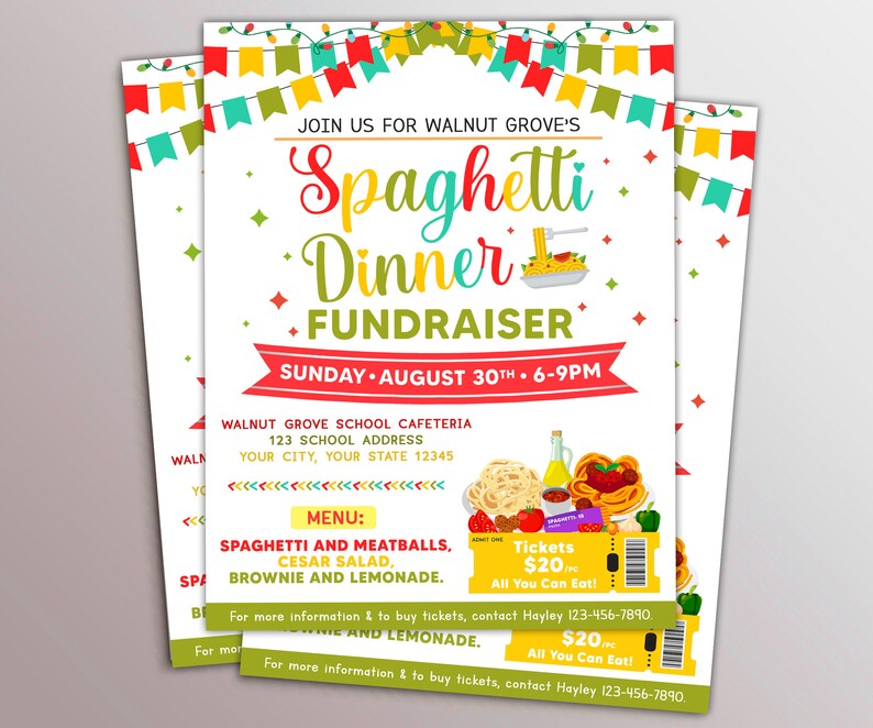 Editable Spaghetti Dinner Flyer and Ticket Invitation Italian - Etsy