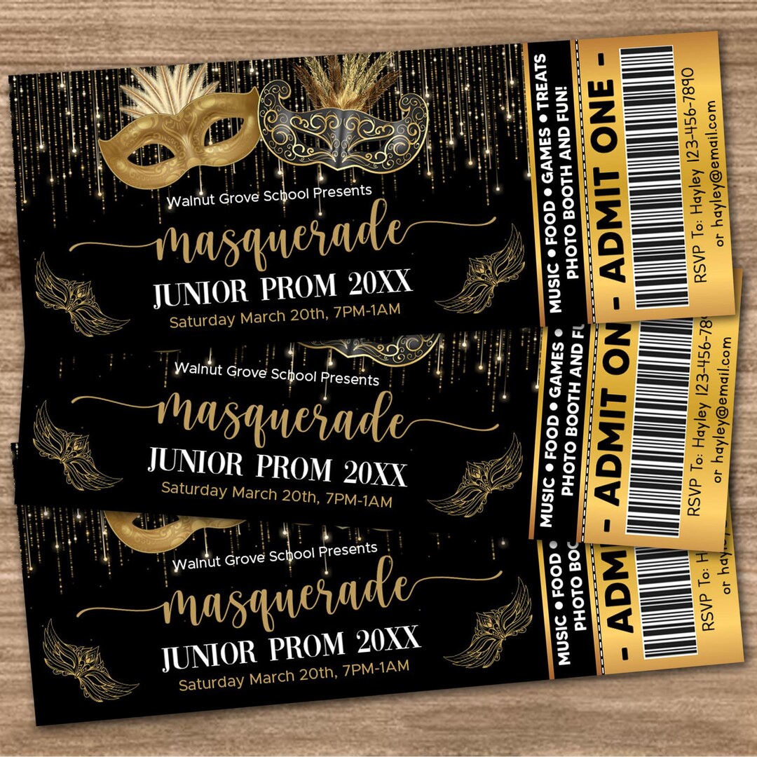Masquerade Prom Ticket Template, Editable Masquerade Ball Ticket ...