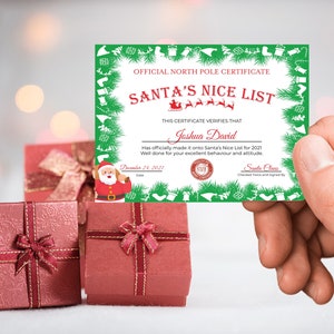 Mini Nice List Certificate From Santa, Editable Santa's Nice List Card ...