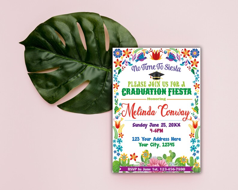 Mexican Graduation Invitation Template WHITE, Floral Fiesta Graduation ...