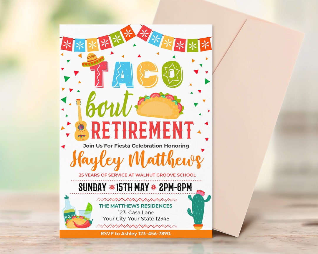 Editable Taco Bout Retirement Invitation, Fiesta Retirement Party ...