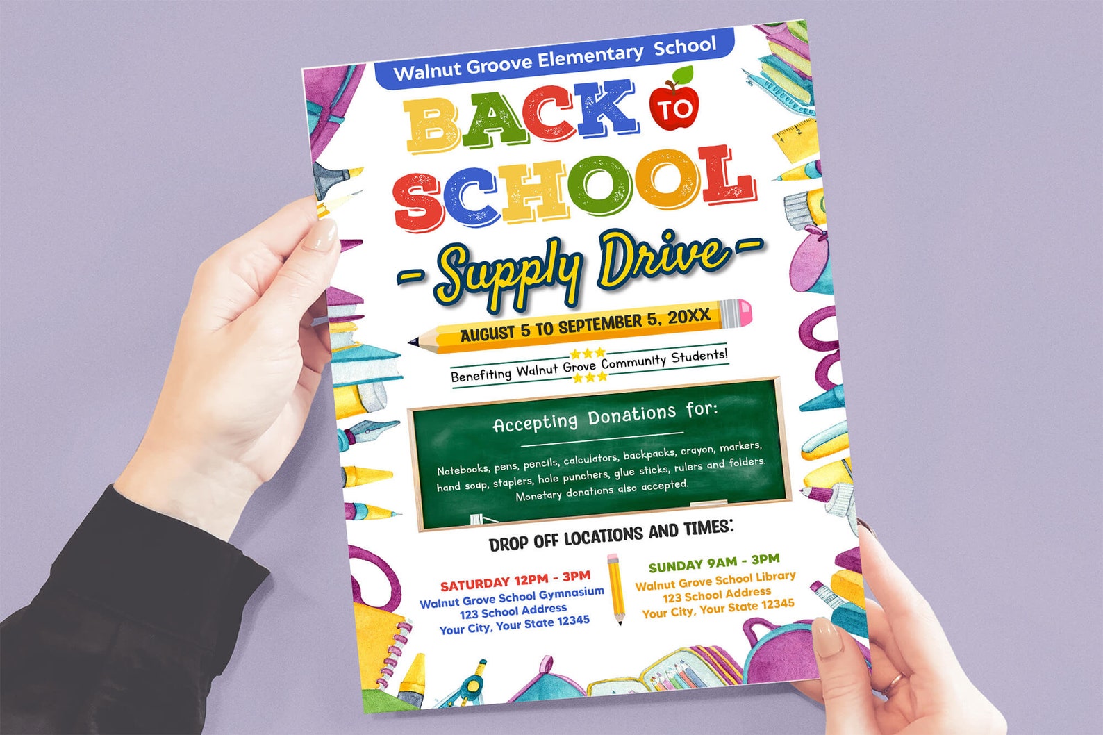 Editable Back to School Supply Drive Flyer, PTO PTA School Flyer ...