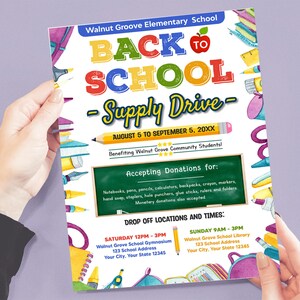 Editable Back to School Supply Drive Flyer, PTO PTA School Flyer ...