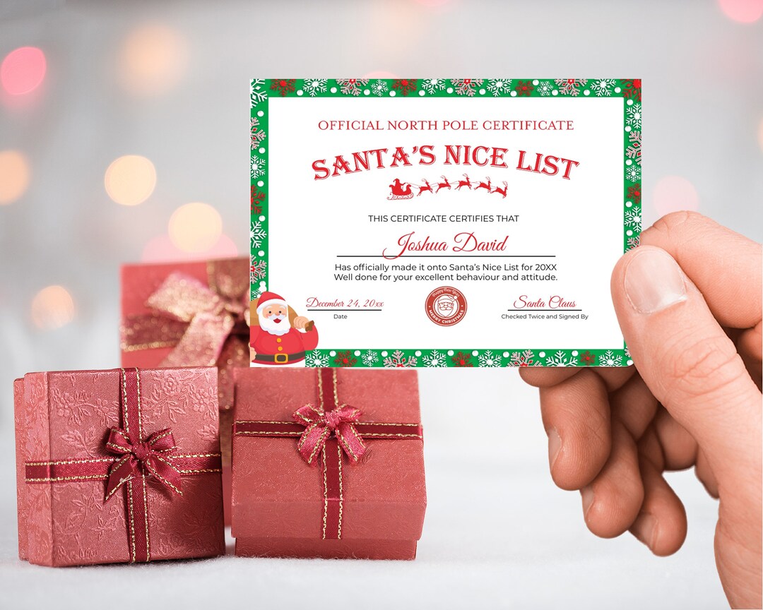 Nice List Certificate Printable, Custom Mini Santa Claus Letter ...