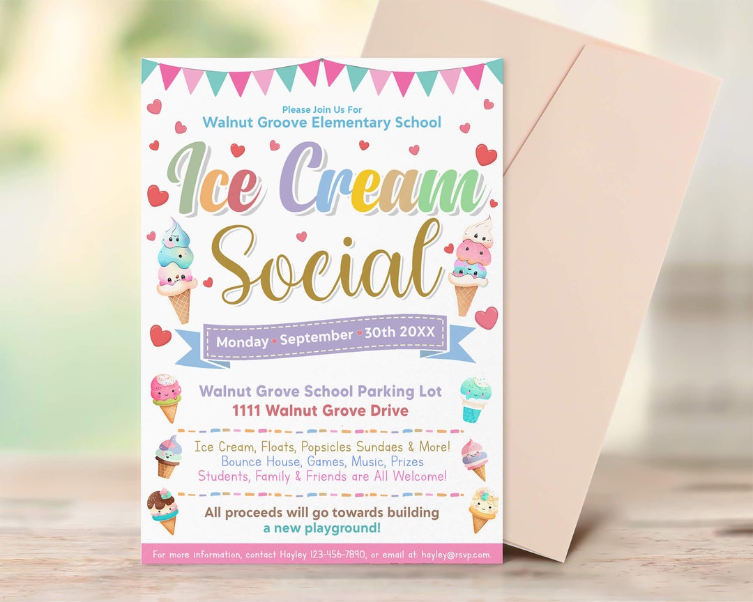 Editable Ice Cream Social Invitation, Ice Cream Activity, Ice Cream ...