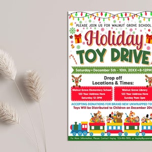 Holiday Toy Drive Flyer Template, Printable School Church Xmas ...