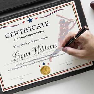 Red White Boys Baseball Certificate Template, Baseball Participation ...
